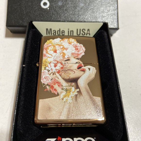 Zippo | Accessories | Sharp Rose Gold Floral Asian Flower Girl Zippo ...